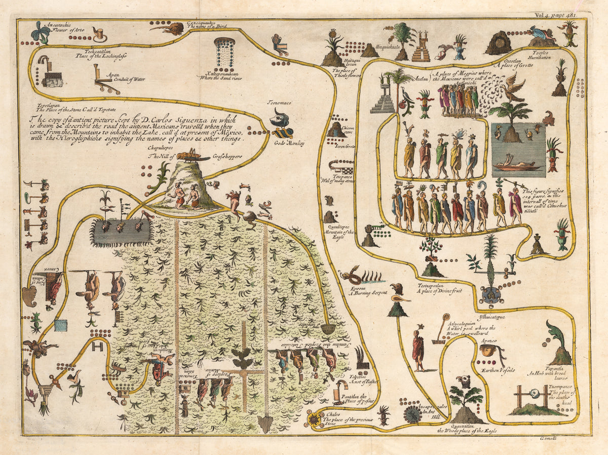 Map of Ancient Aztec Migration from the Mountains to Tenochtitlan 1720 ...