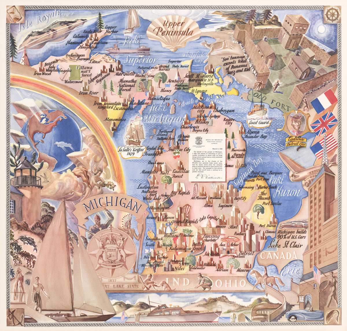 Vintage Pictorial Map of Michigan, 1940 – the Vintage Map Shop