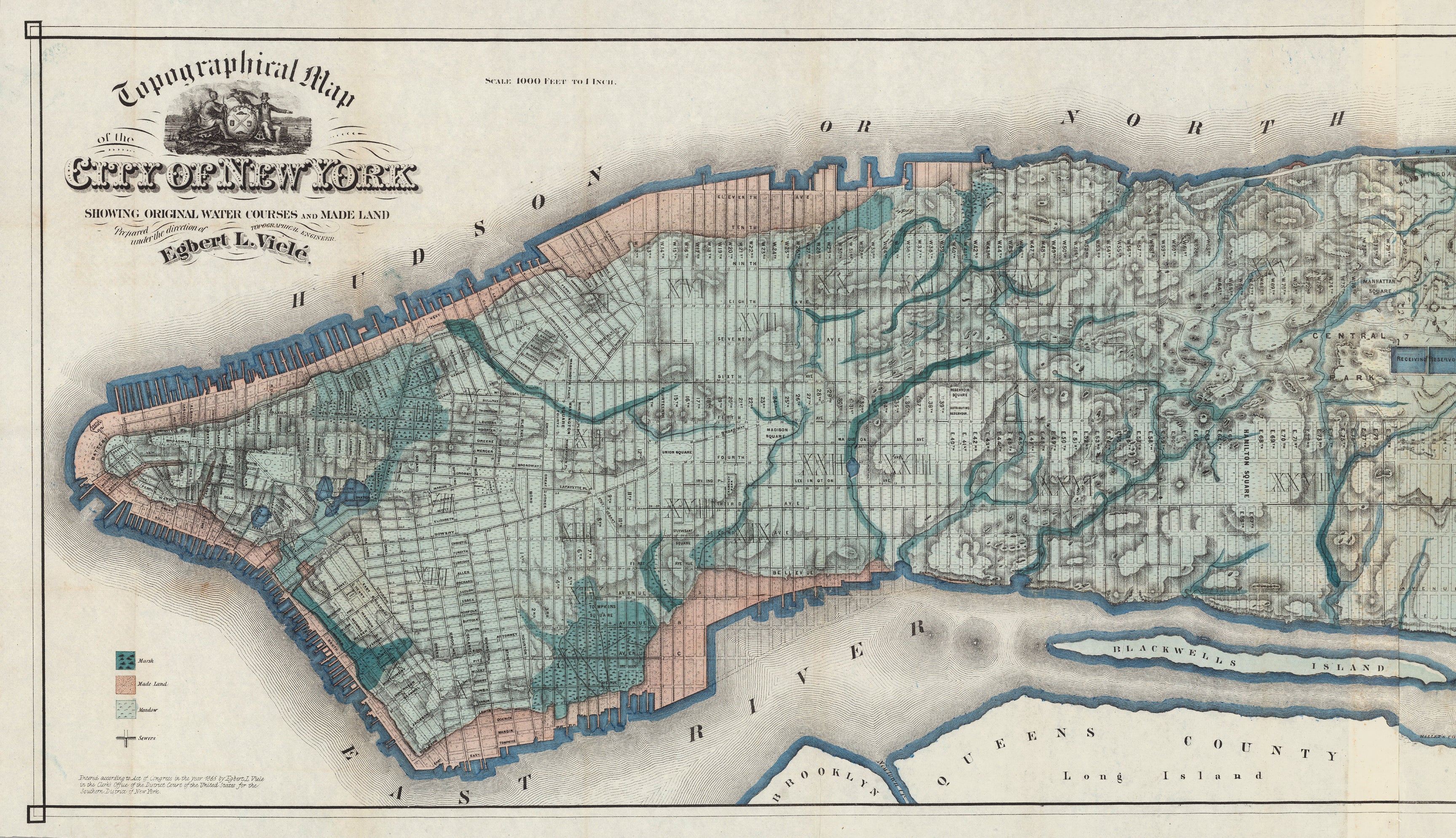 Topographical Map of the City of New York... By: Egbert L. Viele 1865 ...