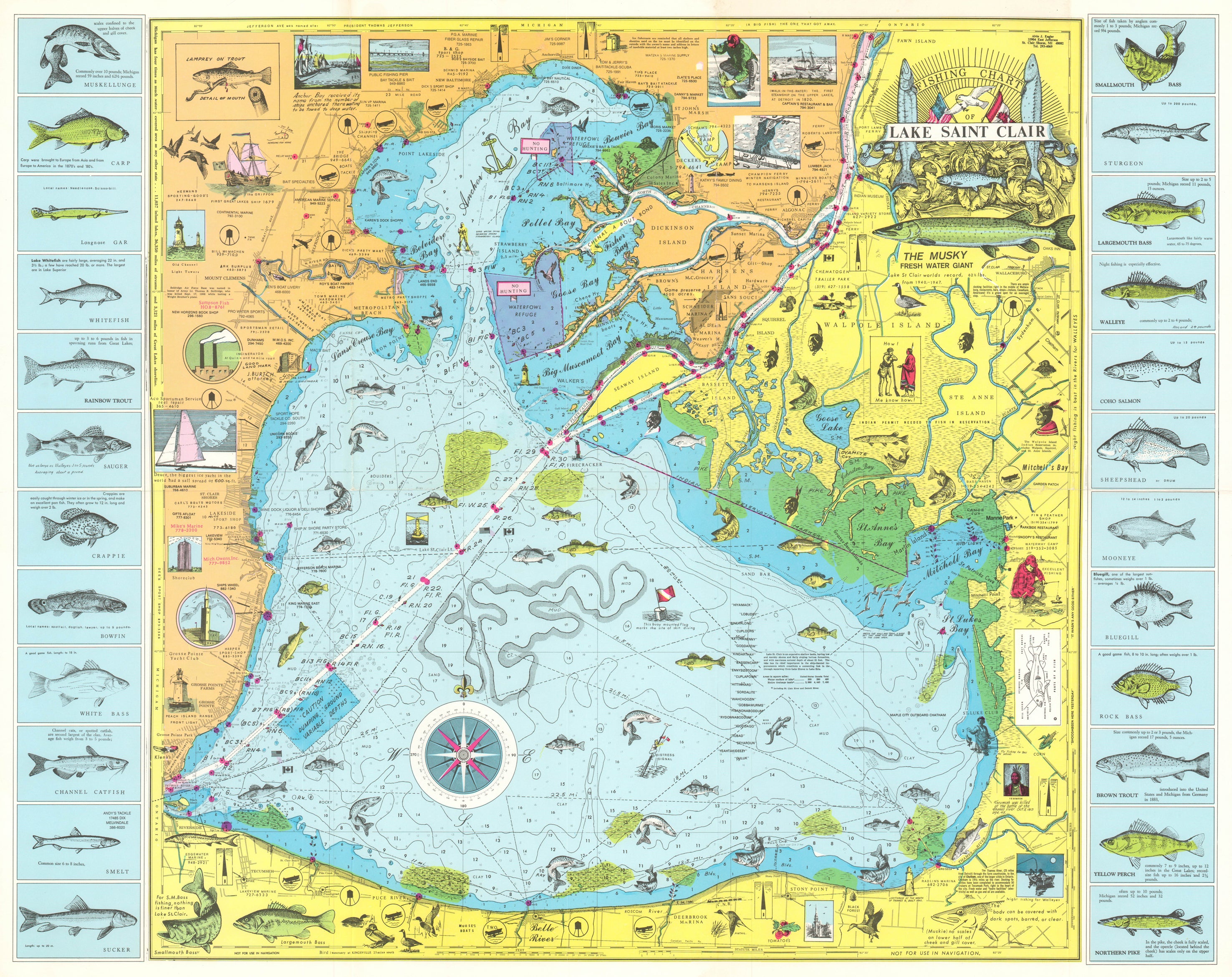 Fishing Chart of Lake Saint Clair By: A;vin Engler, 1955 – the Vintage ...