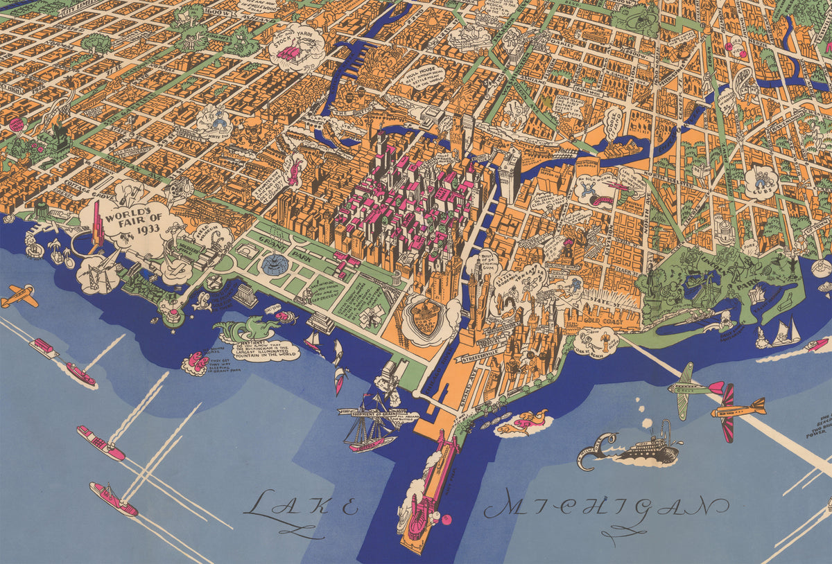 1931 An Illustrated Map of Chicago... – the Vintage Map Shop
