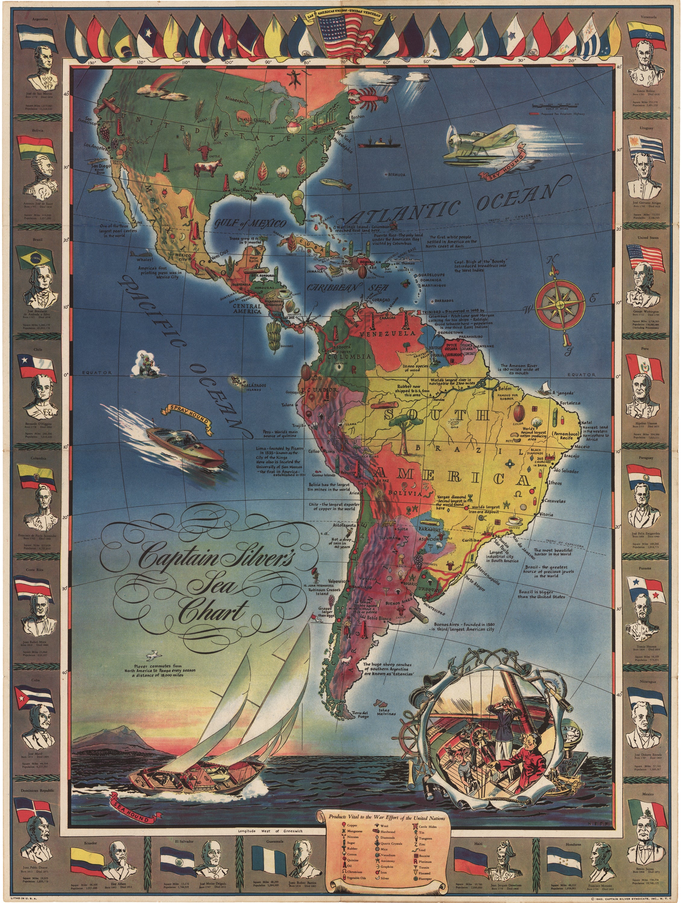 1943 Captain Silver’s Sea Chart – the Vintage Map Shop