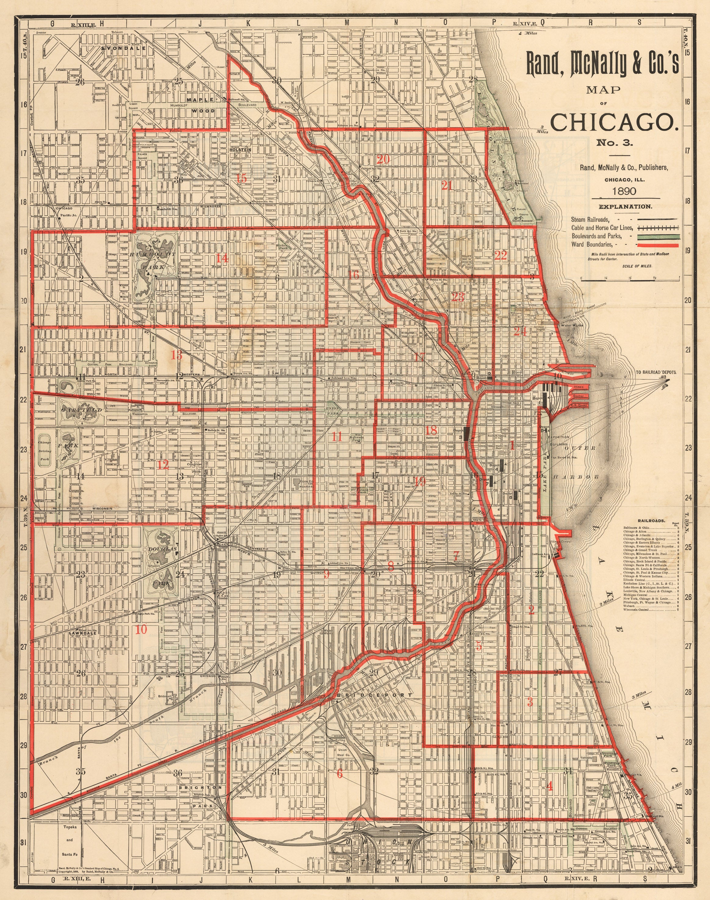 Vintage Map of Chicago by: Rand McNally, 1890 – the Vintage Map Shop