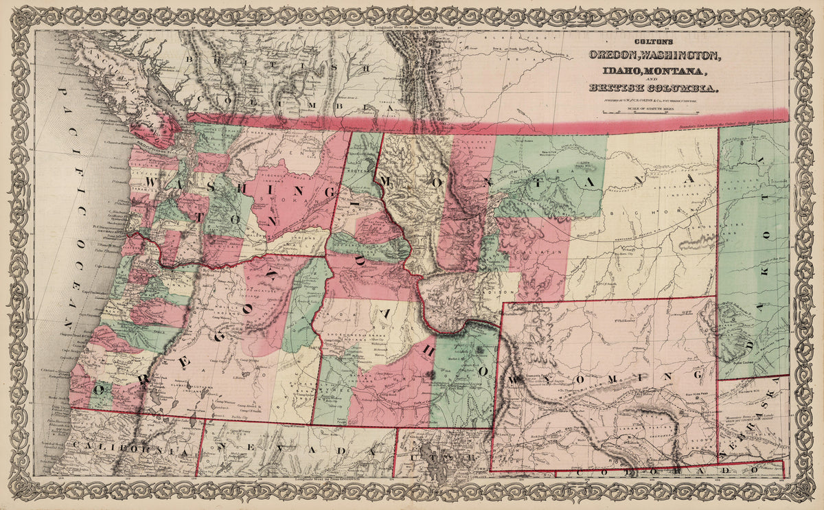1869 Colton's Oregon, Washington, Idaho, Montana and British Columbia ...