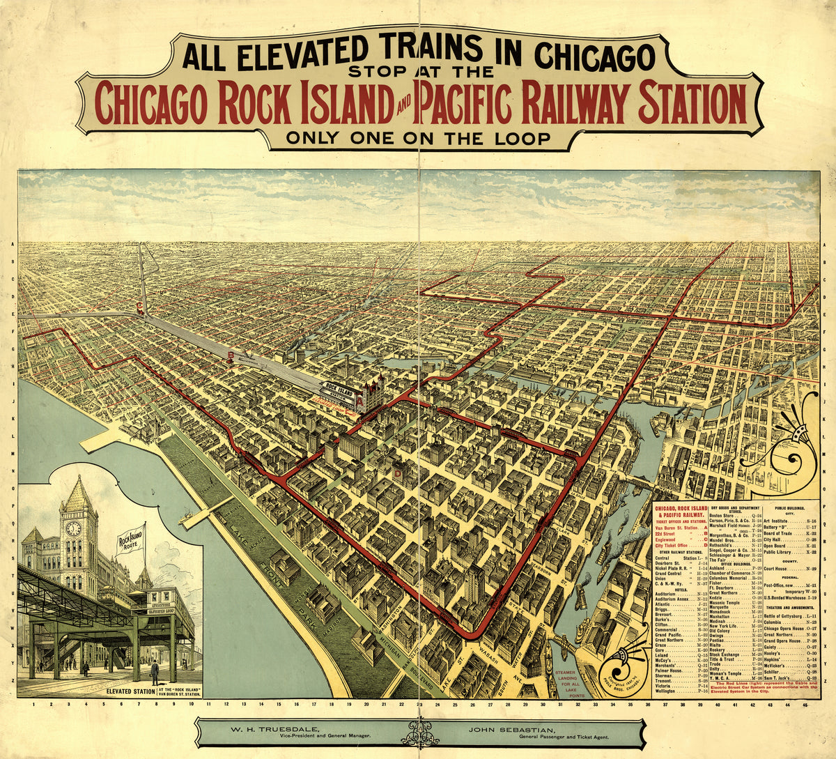 Bird's Eye View Map of Chicago Loop and Elevated Train System, 1897 ...