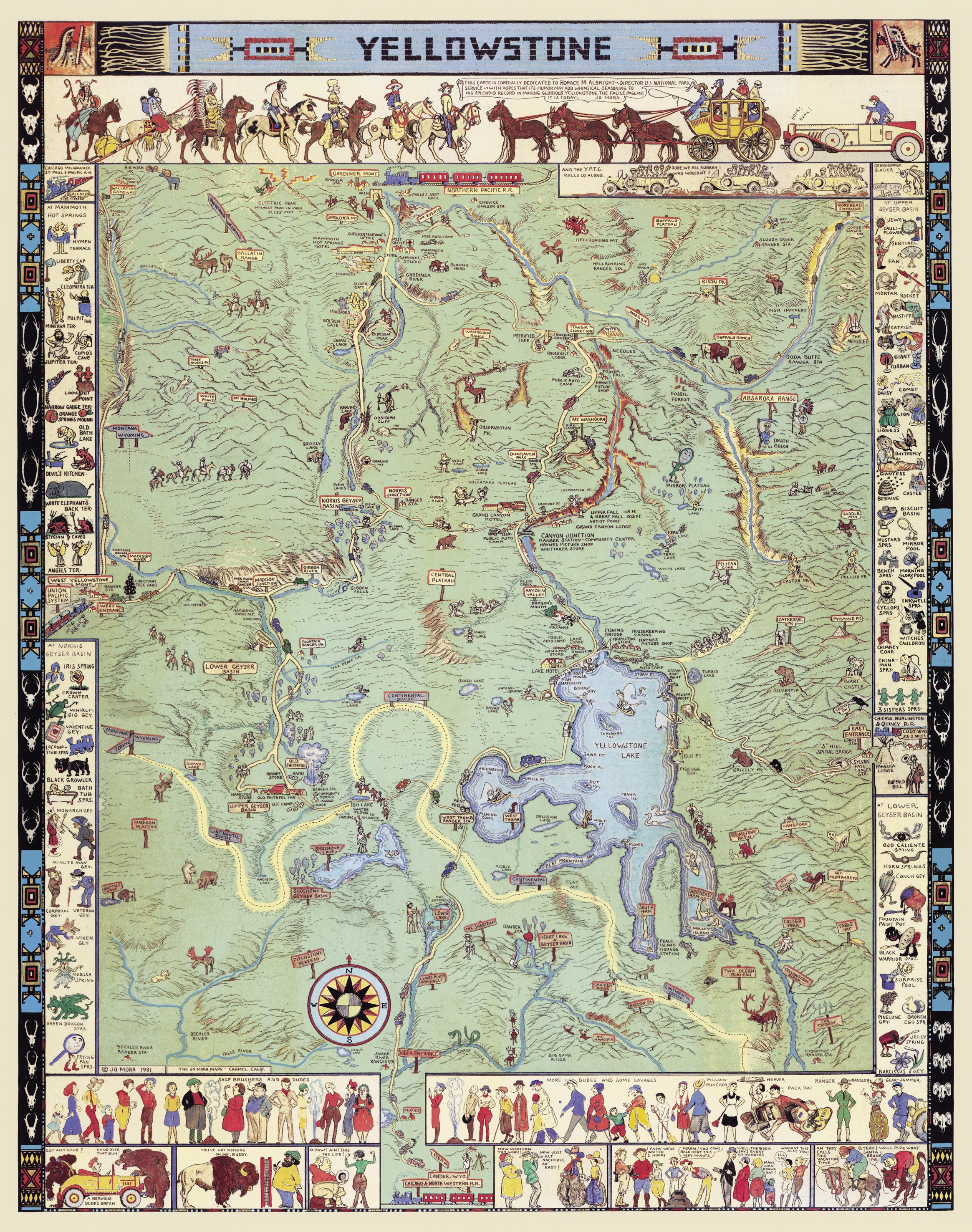 Historic Map of Yellowstone National Park by Jo Mora, 1931 – the ...