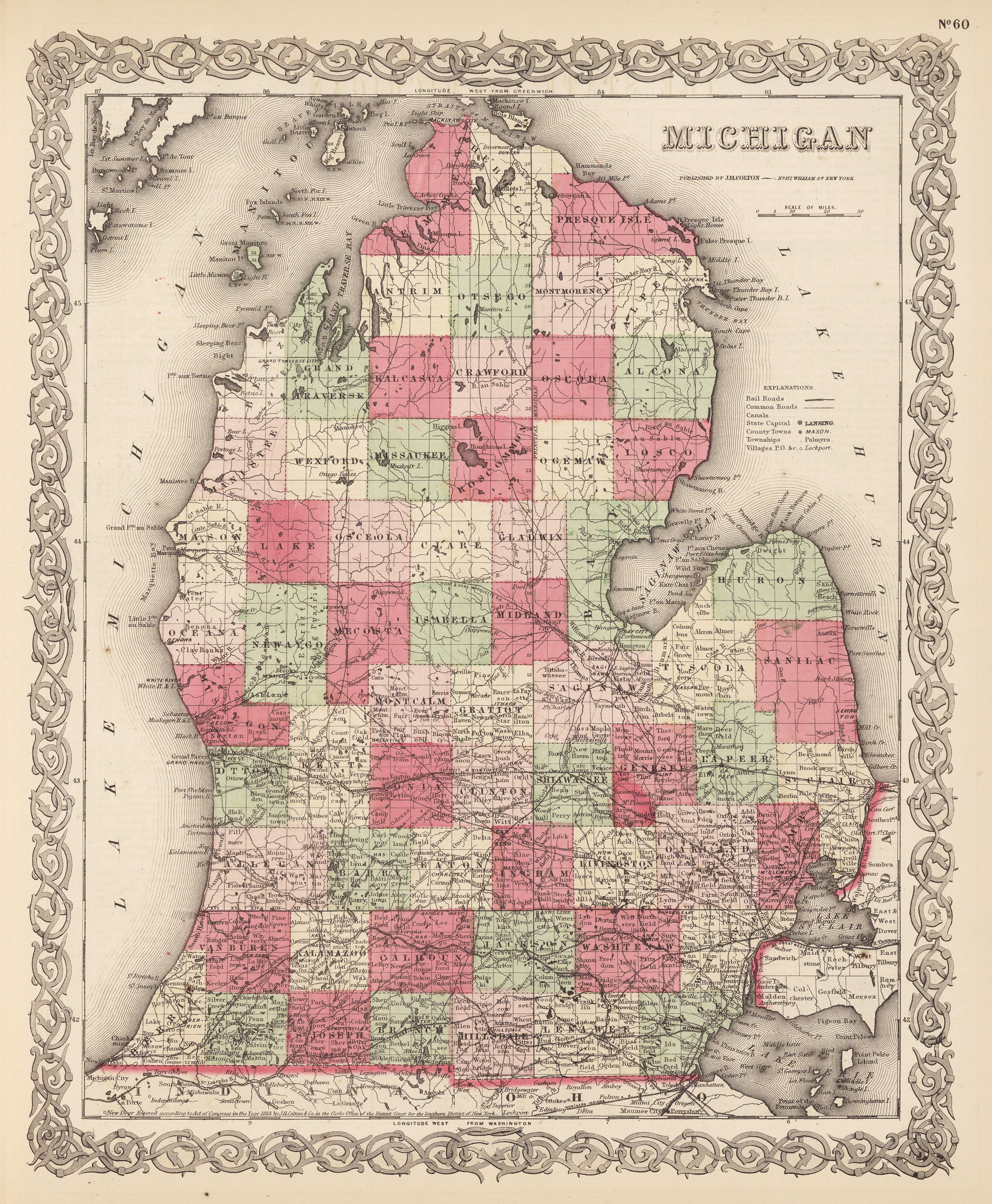 Vintage Map Print of Michigan by Joseph H. Colton, 1856 – the Vintage ...