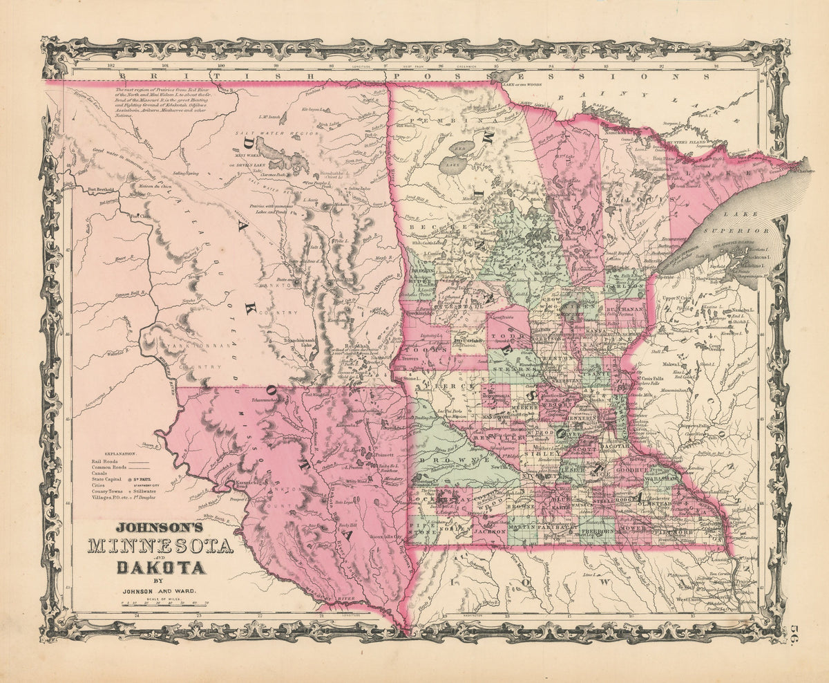 1862 Johnson's Minnesota and Dakota – the Vintage Map Shop