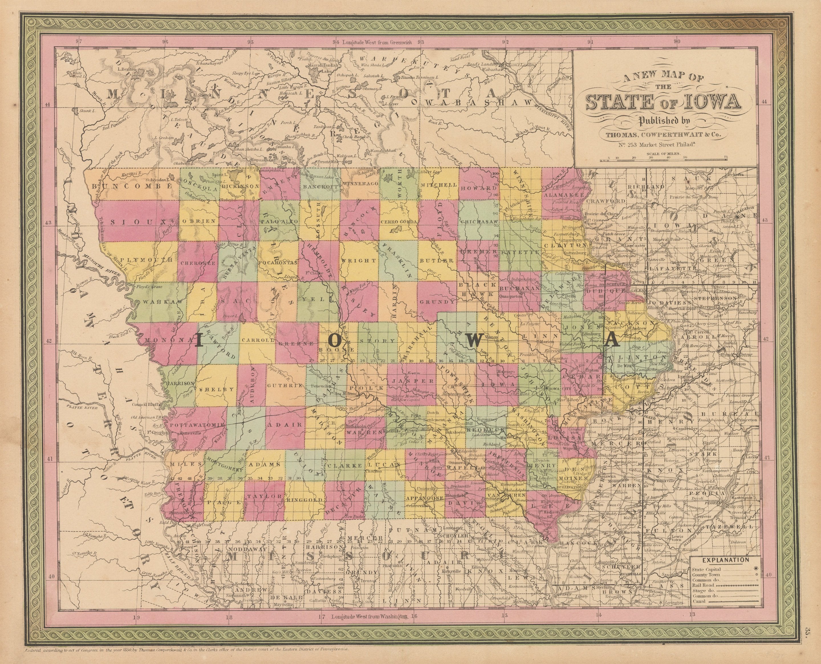 1852 A New Map of the State of Iowa – the Vintage Map Shop