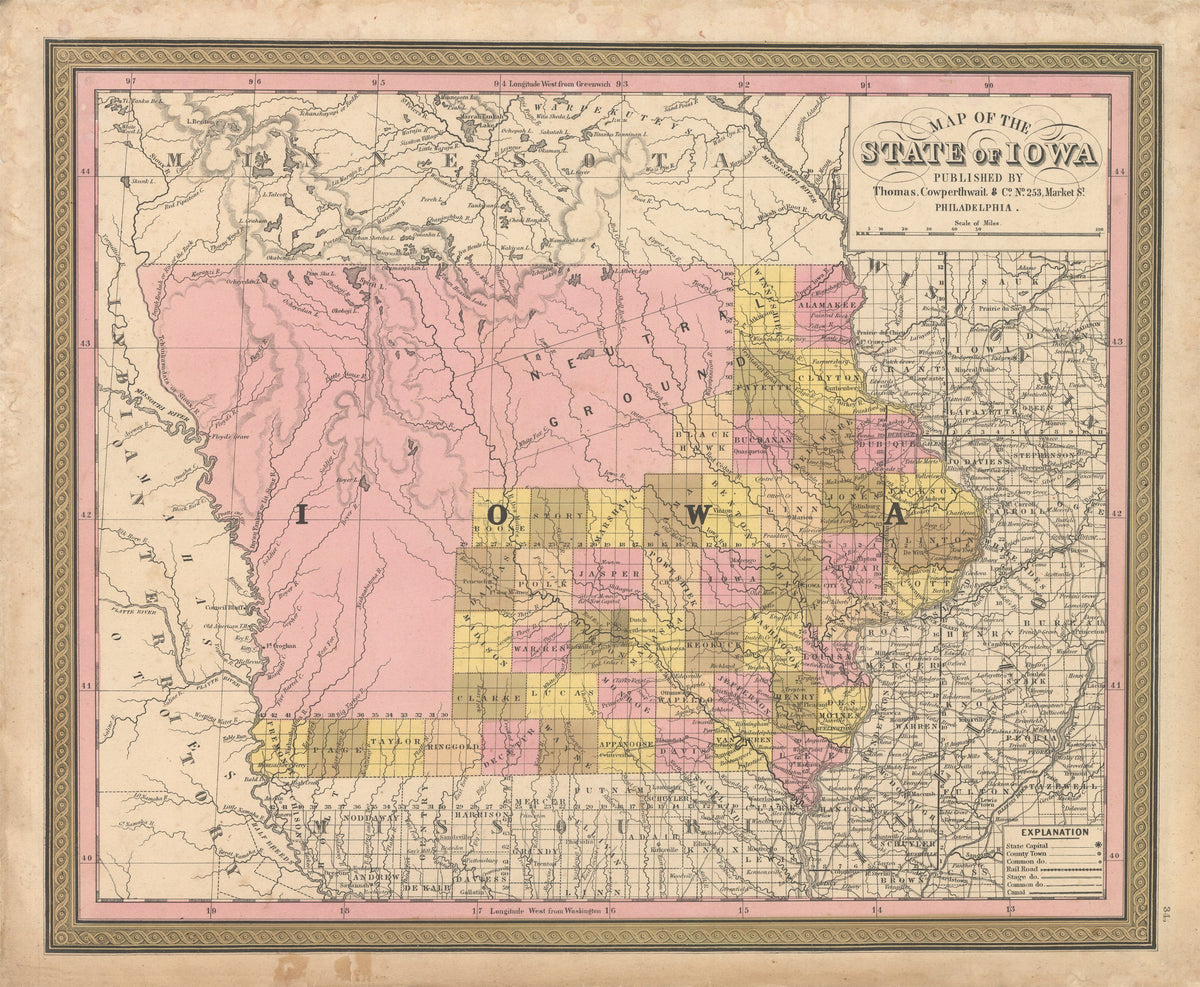 1850 Map of the State of Iowa – the Vintage Map Shop