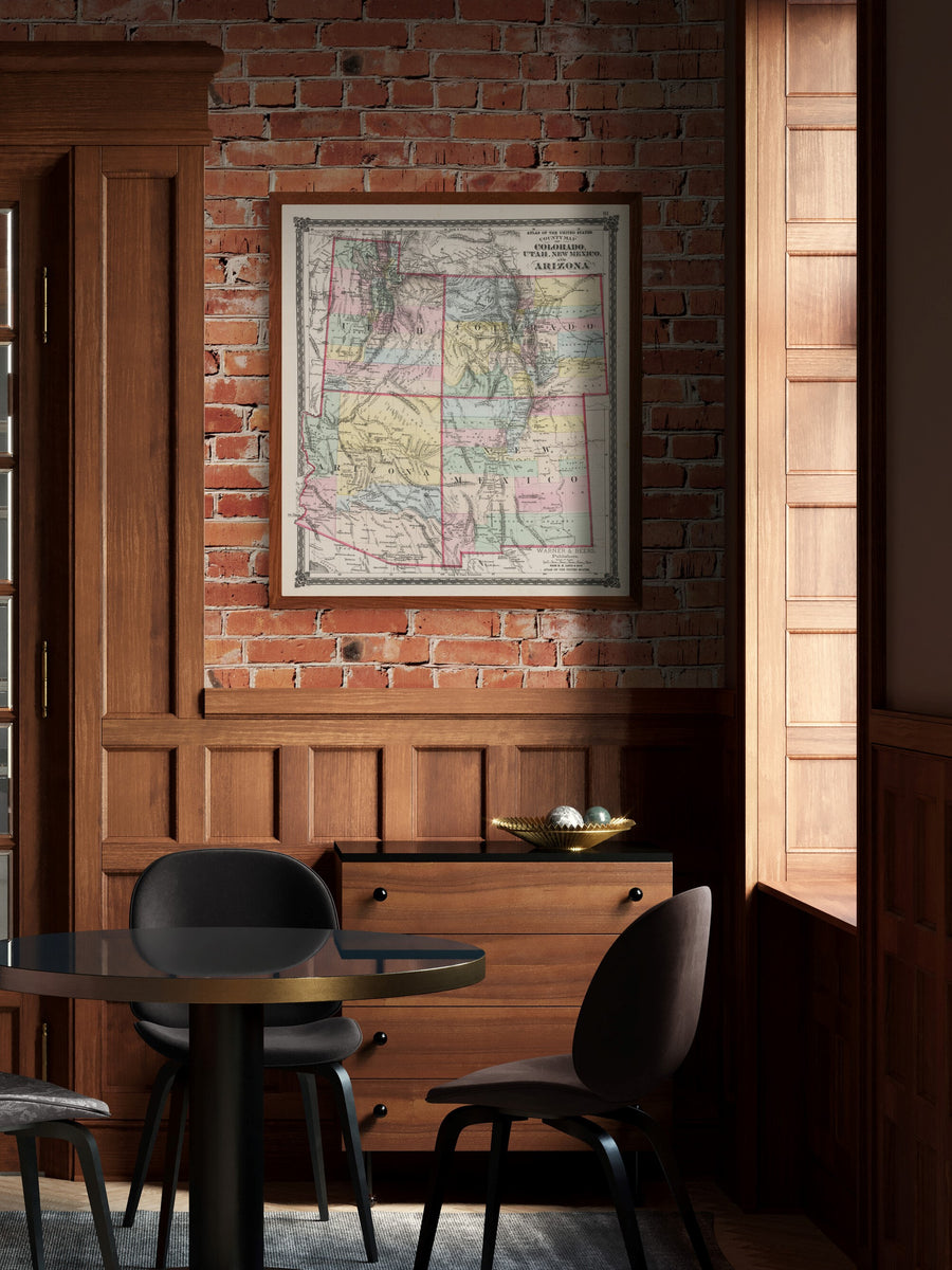 1875 County Map of Colorado, Utah, New Mexico, and Arizona – the ...