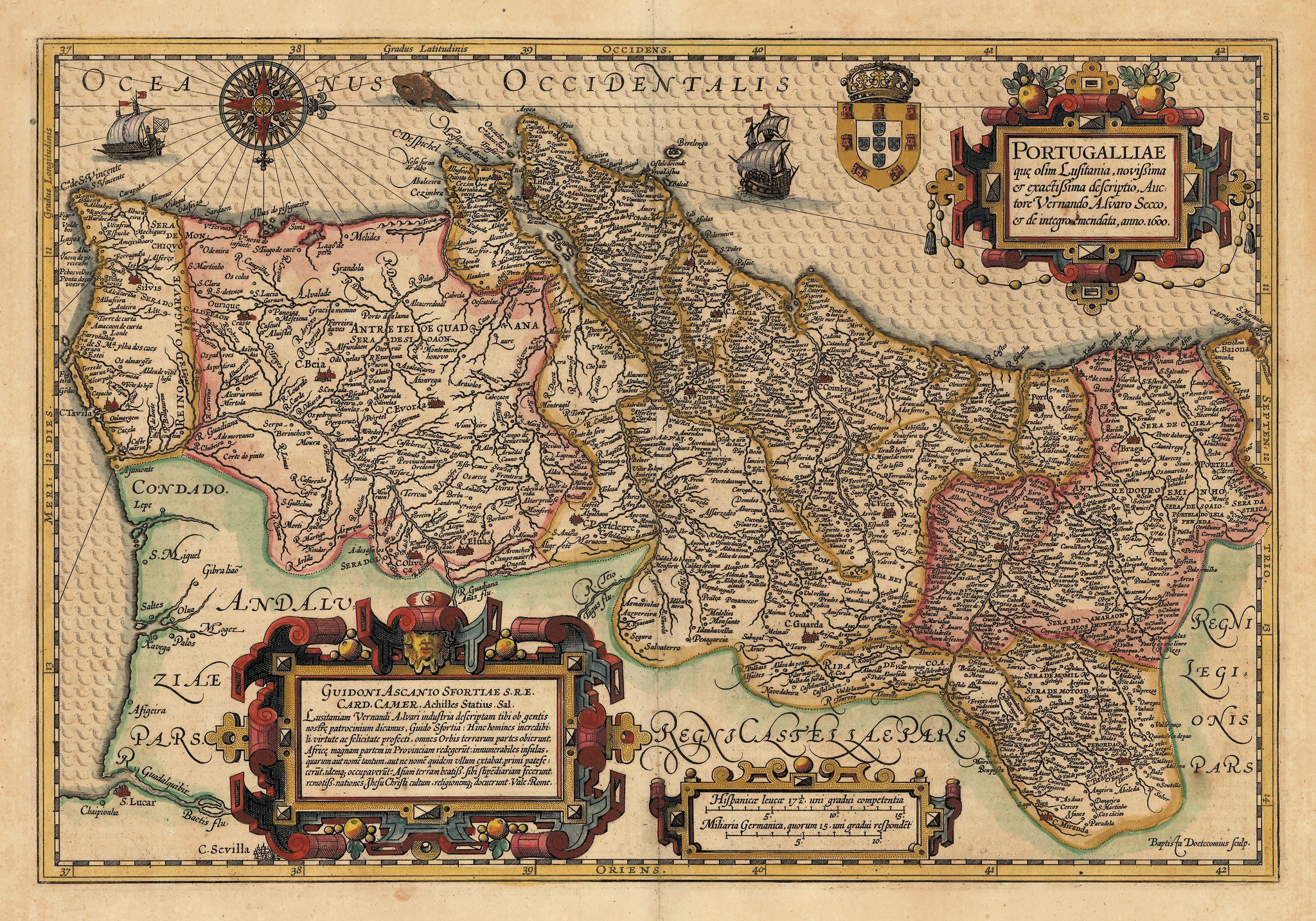 17th Century Map of Portugal - theVntageMapShop.com – the Vintage Map Shop