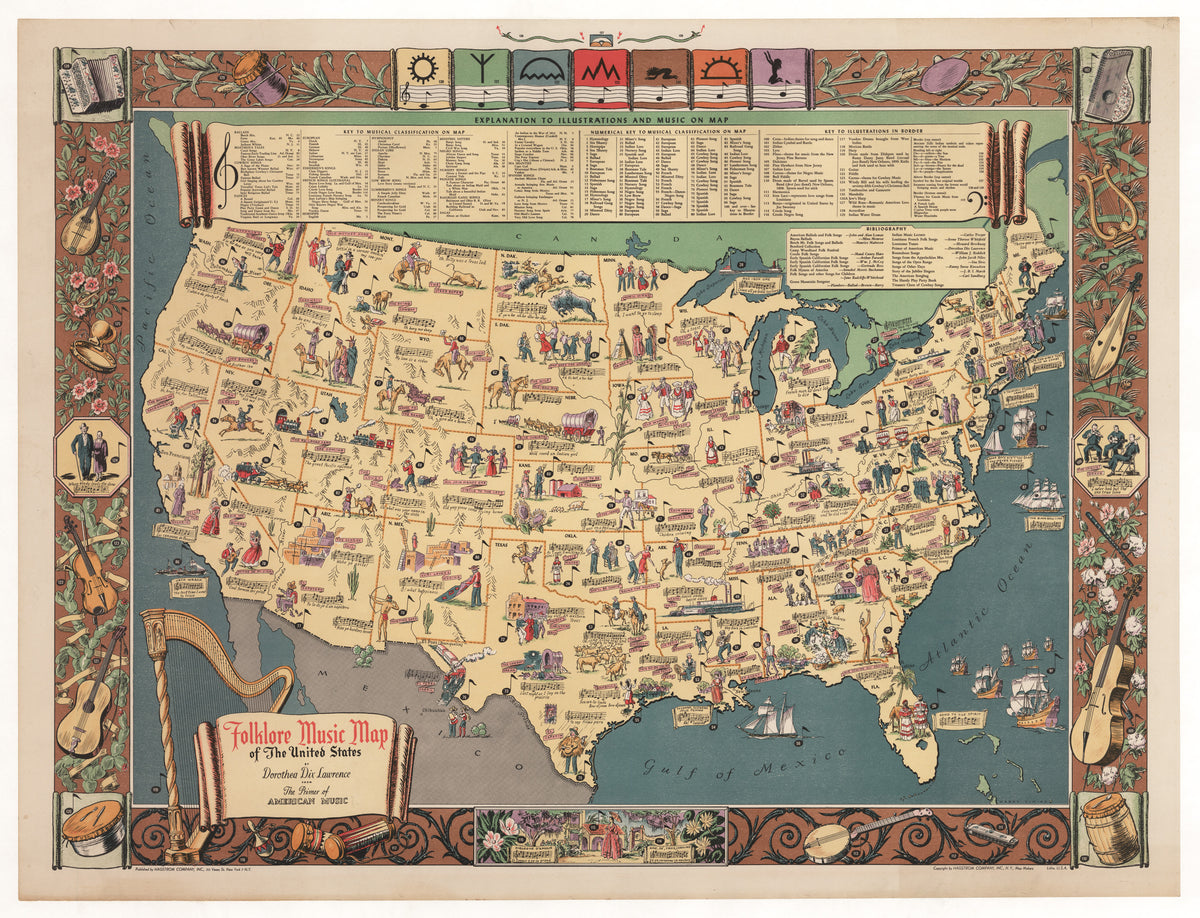 Folklore Music Map of the United States 1946 : TheVintageMapShop.com ...